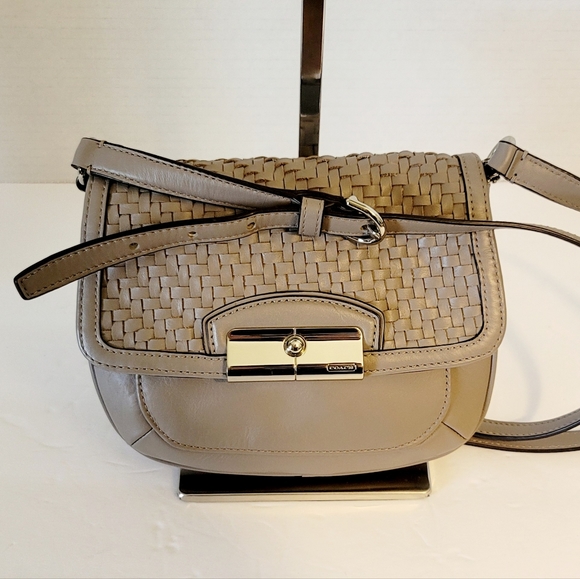 Coach | Bags | Coach Mushroom Grey Woven Leather Kristin Crossbody ...